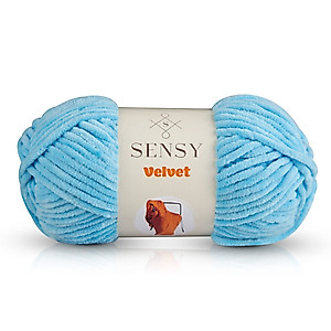 Sensy Velvet Crocheting Yarn - Baby Blanket Chenille, Amigurumi, 3.5 oz, 132 Yards, Bulky Gauge 5 (Baby Blue)