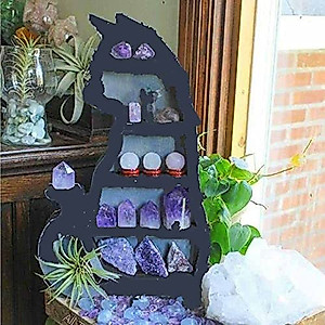 Cat in The Moon Crystal Wooden Shelf,Cat-Shaped Crystal Wooden Shelf, Multipurpose Storage Rack, Bed Room Display Crystals Stone, for Small Plant and Art Gothic Room Ornaments