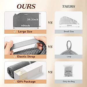 Large Microfiber Hair Towel Wrap for Women, Anti Frizz Hair Drying Towel with Elastic Strap, Fast Drying Hair Turbans for Wet Hair, Long, Thick, Curly Hair, Super Soft Hair Wrap Towels Dark Gray