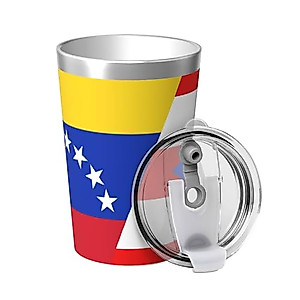 12oz Tumbler Half Venezuela Half Puerto Rico Flag Stainless Steel Cup With Straw And Lid Spill Proof Bulk Double Wall Vacuum Reusable Water Tumblers For Cold Hot Drink
