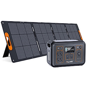 ALLWEI Solar Generator 1200W(Peak 2400W) with 1 * 200W Solar Panel, 1132Wh Portable Power Station, 4* AC Outlet, 6* PD60W USB Outlet, Solar Power Generator for RV/Van Camping Trip Emergency Home Use
