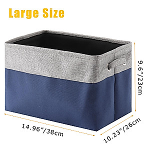 MAQIAO 3 Pack Collapsible Storage Bin Foldable Canvas Fabric Open Storage Basket Cube Box, Sturdy Organizer With Handles for Home, Office, Nursery, Closet Shelves（gray and navy