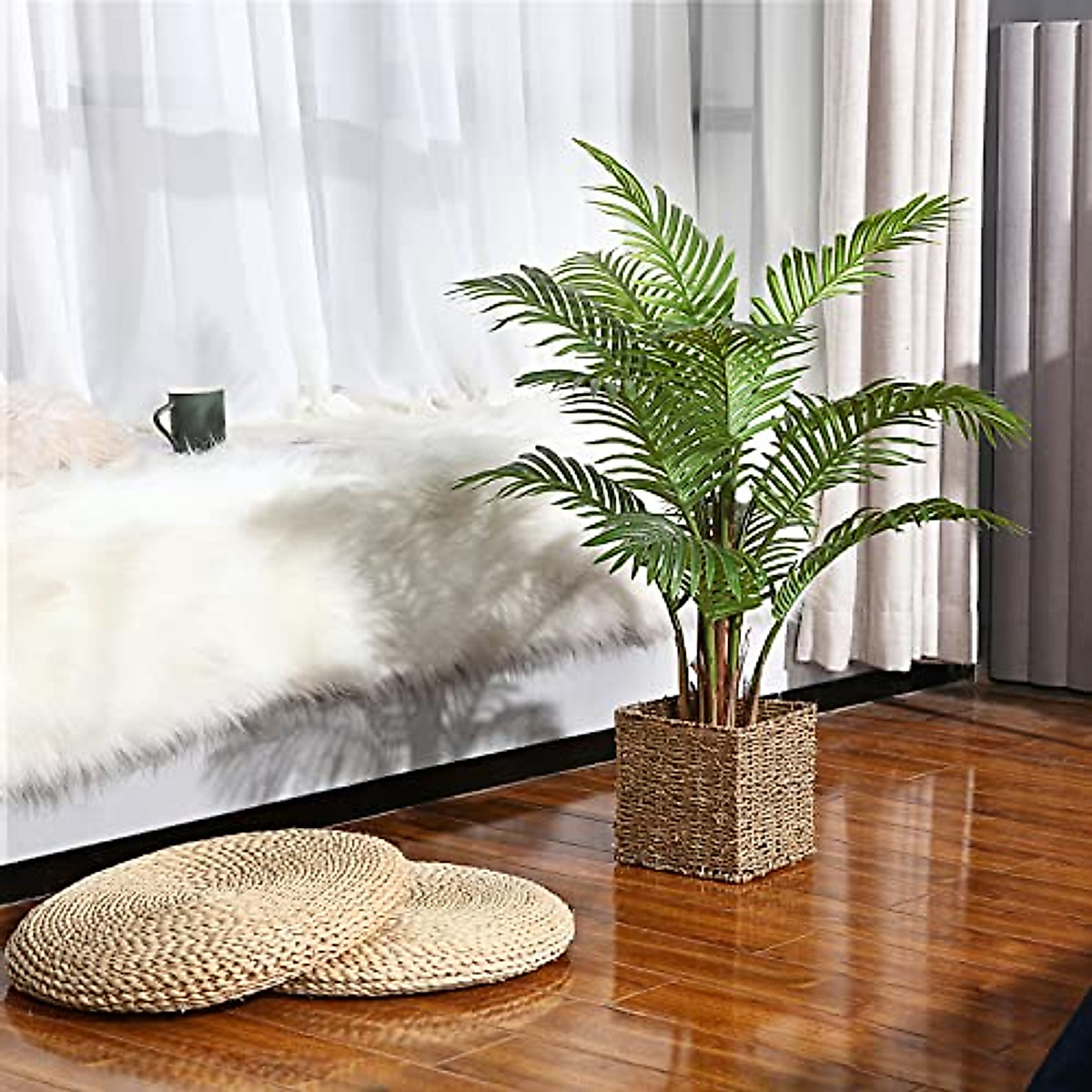 MOSADE Artificial Palm Tree 37”Fake Potted Areca Palm Plant with Handmade Seagrass Basket, Perfect Faux Tree Home Décor for Indoor Outdoor Office Porch Balcony Bedroom Bathroom Gift