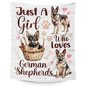Kids Girls Throw Blanket - 40x30 Inches Small Blanket - Soft Plush Dog Themed Blankets for Office, Sofa - White Cute Fuzzy Throws Gifts for German Shepherd Dog Lovers