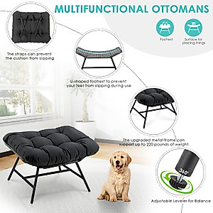 RADIATA Double Egg Chair with Ottomans Outdoor Wicker Patio Egg Chairs with Footrests for Indoor Bedroom Outside Porch Deck Backyard Garden