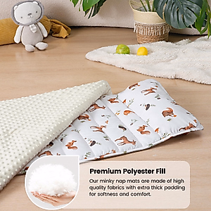 david's kids Toddler Nap Mat with Plush Dots Lining, Ultra Soft Slumber Bags for Boys Girls, Perfect for Preschool, Daycare, Kids Sleeping Bags with Rollup Design, 50"x20", Woodland Animals