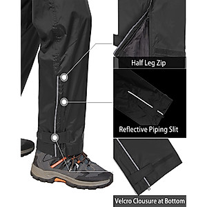 33,000ft Men's Rain Pants, Waterproof Rain Over Pants, Windproof Outdoor Pants for Hiking, Fishing Black