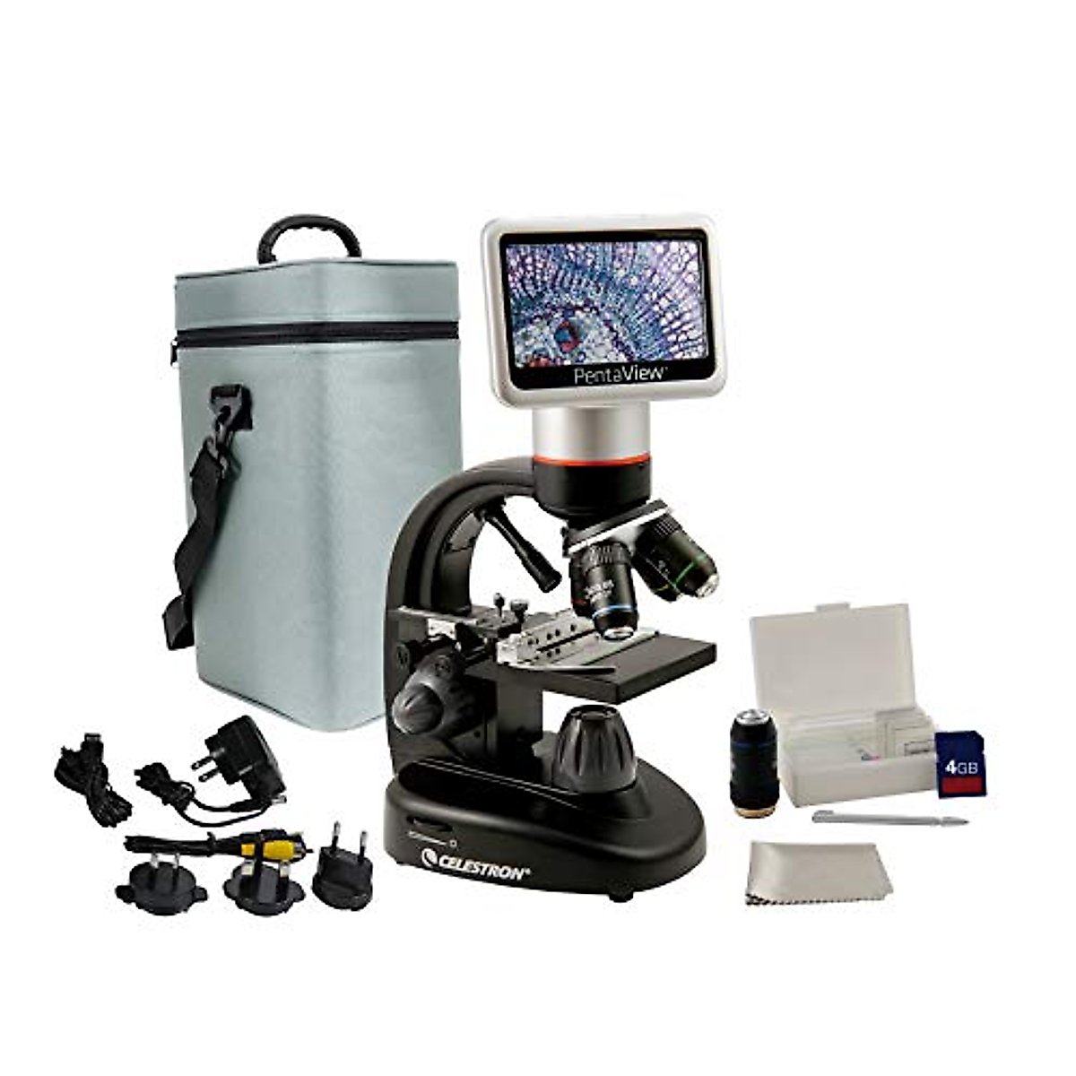 Celestron – PentaView LCD Digital Microscope– Biological Microscope with a Built-In 5MP Digital Camera – Adjustable Mechanical Stage –Carrying Case and 4GB Micro SD Card