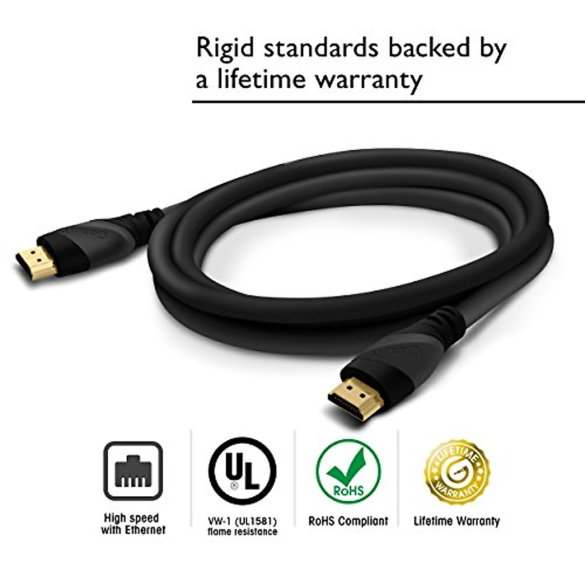 50 Ft HDMI Cable, GearIT Pro Series HDMI Cable 50 Feet High Speed Ethernet 4K Resolution 3D Video and ARC Audio Return Channel HDMI Cable, Black