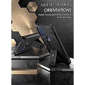 Poetic Revolution Series Case for Motorola Moto G Play (2023), Full-Body Rugged Dual-Layer Shockproof Protective Cover with Kickstand and Built-in-Screen Protector, Black