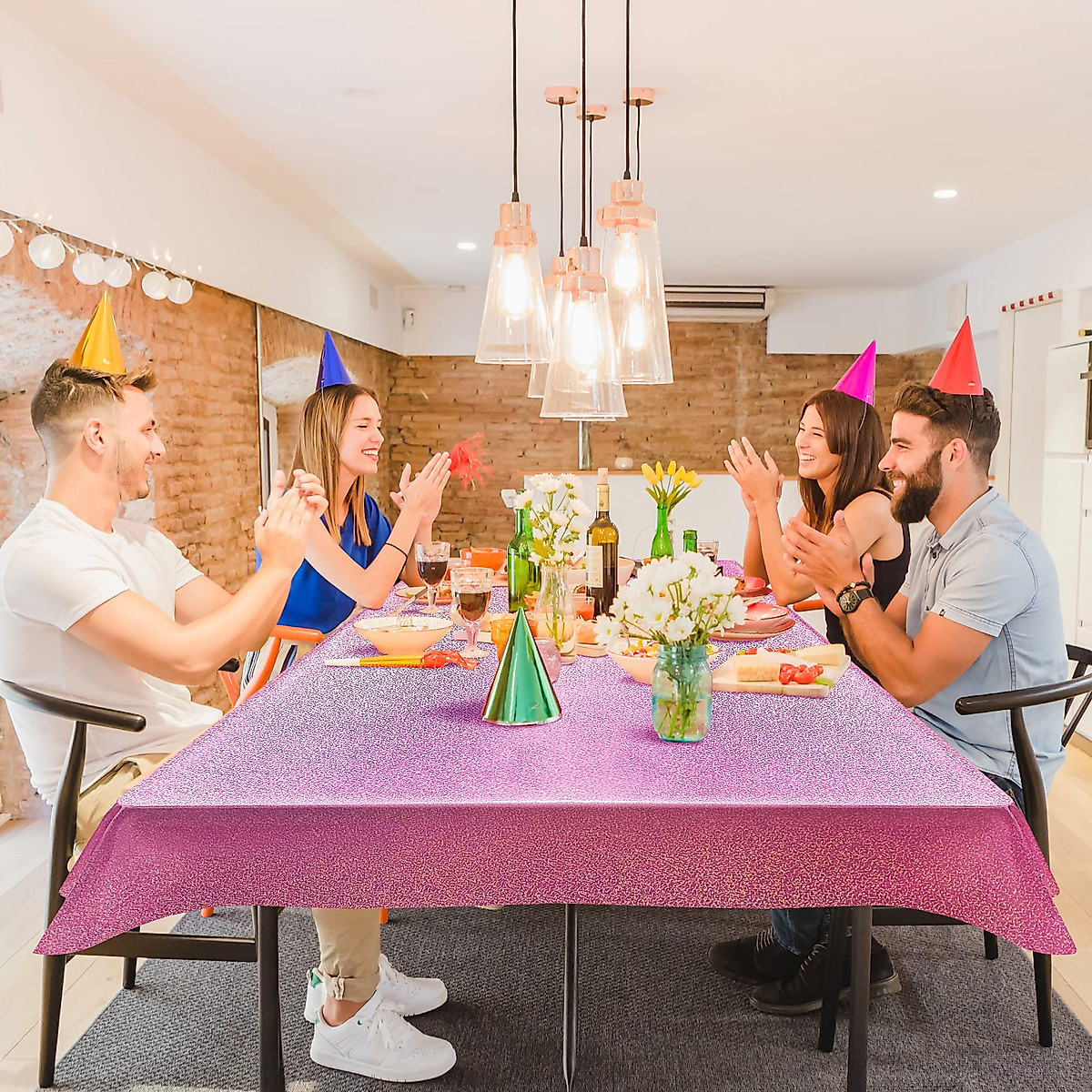 Just Shimmer 2 pcs Pink Holographic Plastic Tablecloths Laser Table Covers 40" x 108" Foil Disposable Table Cloths for Party Birthday Wedding Christmas Holiday Party Decorations