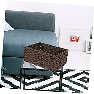 OKUMEYR Coffee Rectangular Storage Box, Wood & Rattan, 8.72x6.09x3.54 inches