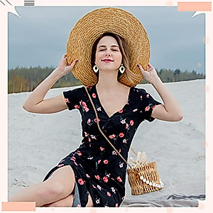 9 Pcs Women&#039;s Pearl Straw Bags Rattan Earrings Summer Beach Handbags Woven Wicker Bucket Tote Bag Straw Wicker Braid Hoop Drop Dangle Bohemian Earrings