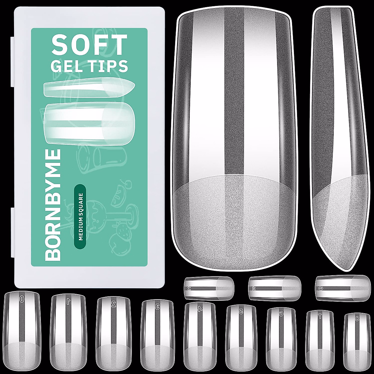 Soft Gel Nail Tips Medium Square, 600 PCS Pre Buff Full Cover Shaped Nail Extenison Tips Matte Gel X Nail Tips Acrylic False Nail Tips BORNBYME