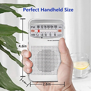 FUHONGYUAN AM FM Portable Pocket Radio, Compact Transistor Radios - Best Reception, Loud Speaker, Earphone Jack, Long Lasting, 2 AA Battery Operated (Silver)