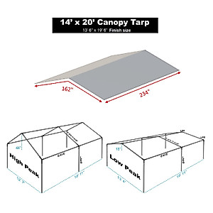Carport Cover 14' x 20' Cut Size, 13'6" x 19'6" Finish Size Heavy Duty Car Canopy Tarp Tent Roof for Garage Shelter White and Silver, Only Cover (White 14x20)