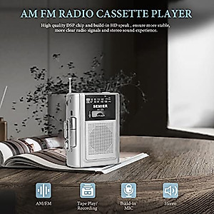 SEMIER Portable Cassette Player Recorder AM FM Radio Stereo -Compact Personal Walkman Cassette Tape Player/Recorder with Built in Speaker and Earphones -Silver