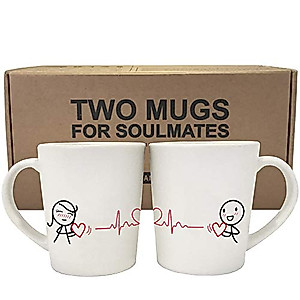 BoldLoft Love You Every Beat of My Heart Couple Coffee Mugs-Valentines Mug Set I Love You Mugs for Him and Her Couple Gifts for Boyfriend Girlfriend Husband Wife