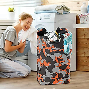 One Bear Camouflage Laundry Basket Fashion Orange Gray Black Camo Large Foldable Laundry Hamper with Handles Collapsible Laundry Bucket for Toy Clothes Book