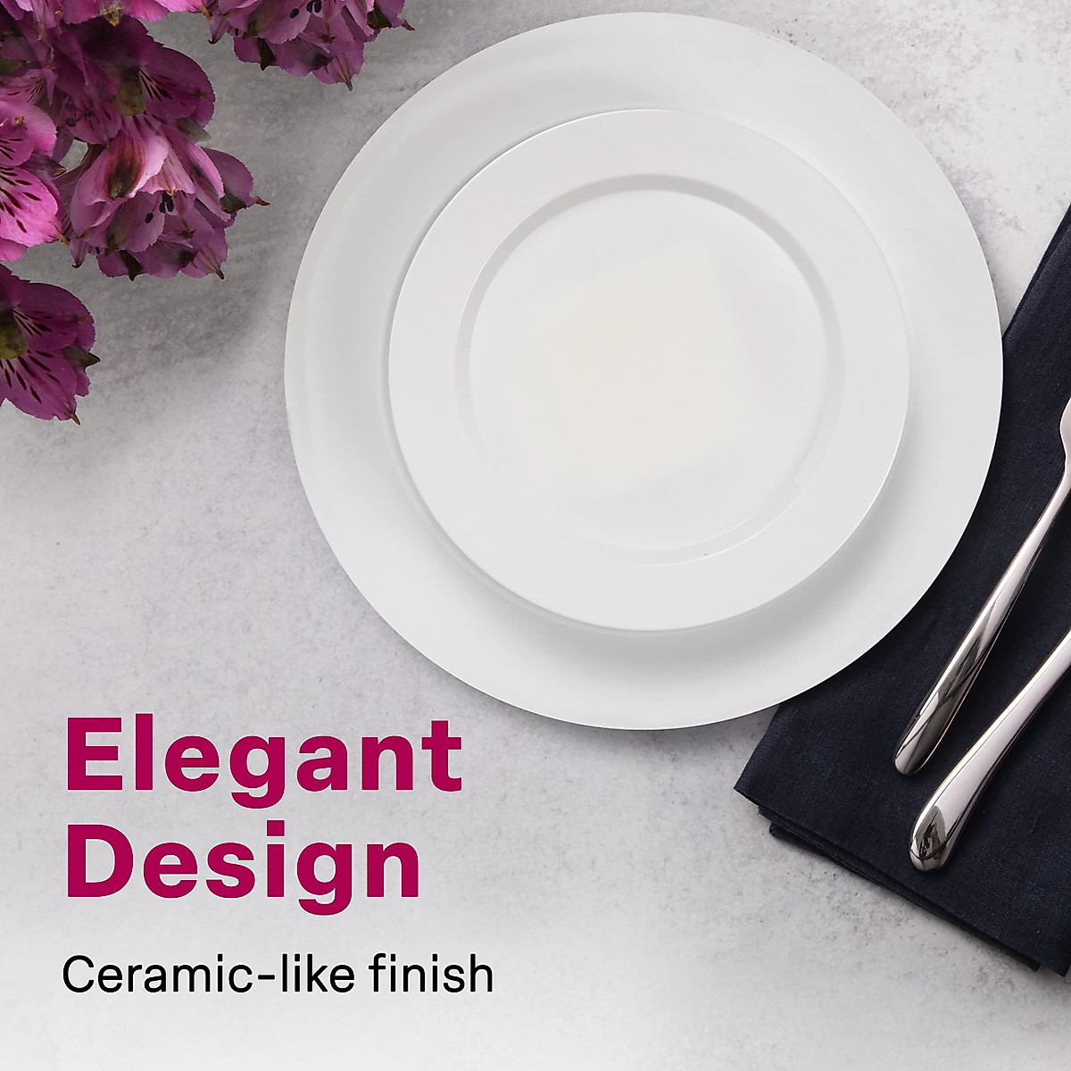 Aya's Cutlery Kingdom White Disposable Plates - Heavy Duty Plastic Plates for Party, Events, and Holidays - 30 Dinner Plates and 30 Salad Plates - Durable Square Plastic Dinnerware Set - Pack of 60