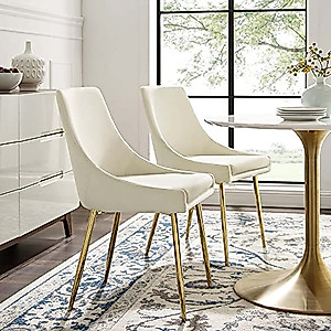 Modway Viscount Performance Velvet Dining Chairs - Set of 2, Gold Ivory