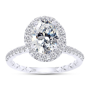 SAVEARTH DIAMONDS Oval & Round Cut Lab Created Moissanite Diamond Solitaire Halo Engagement Ring In 14K White Gold Over Sterling Silver (1.90 Carat) Ring Size -7