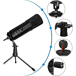 Z ZAFFIRO USB Microphone, Adjustable Microphone, Condenser Microphone for Computer Recording Vocals, Dubbing, Streaming Broadcast and YouTube Video, Conference Microphone
