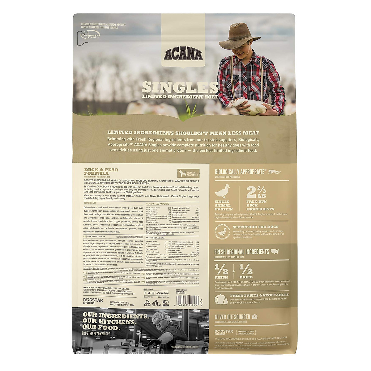 ACANA Singles Duck and Pear Recipe, 4.5lbs, Limited Ingredient Diet Dry Dog Food