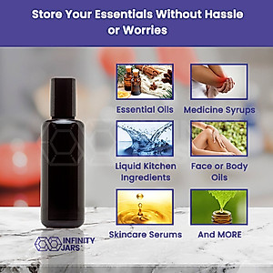 Infinity Jars 50 ml (1.69 fl oz) Black Ultraviolet Glass Easy Pour Screw Top Bottle 3-Pack