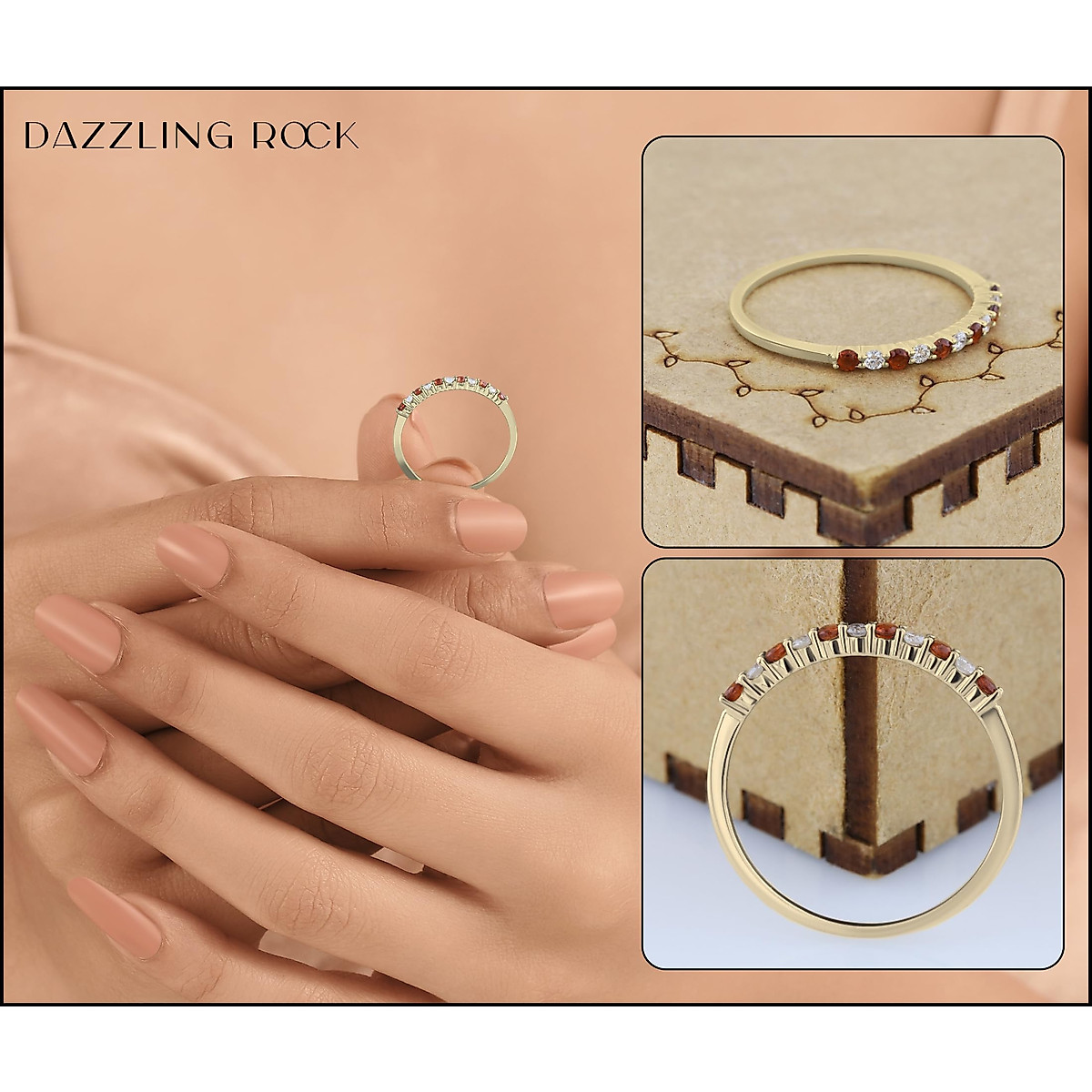 Dazzlingrock Collection Alternate Round Garnet & White Diamond Stackable Wedding Ring Band for Women in 14K Yellow Gold Size 6