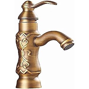 NANZU Kitchen & Bath Fixtures Taps Faucet,Full Copper Carved Rotating Faucet Retro Style Basin Faucet, C,A
