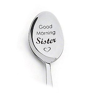 Kefley Sisters Christmas Birthday Gifts from Sister Good Morning Sister Engraved Spoon for Sister in law Gifts for Little Big Sister Gift for Women Girls Bonus Step Sister Gifts