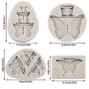 MYPRACS Butterfly Silicone Molds Mini Butterfly Fondant Cake Mold For Cake Decoration Cupcake Topper Chocolate Gum Paste Candy Polymer Clay Set Of 4