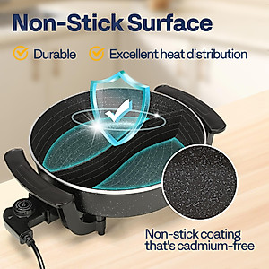 VIVOHOME Electric Hot Pot 6L Non-Stick Shabu-shabu Hot Pot with Divider 110V BPA FREE Fondue with Tempered Glass Lid for 1-6 People Party, Family Dinning