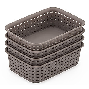 EZOWare Gray Plastic Knit Storage Trays, Desk Drawer Divider Bin for Office School Supplies Organizer - Pack of 4 (7.7x5.3x2.4 Inch)