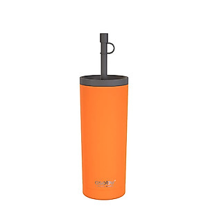 asobu Sippy Double Wall Stainless Steel Tumbler with Silicone Flexible Straw, 20 Ounces (Orange)