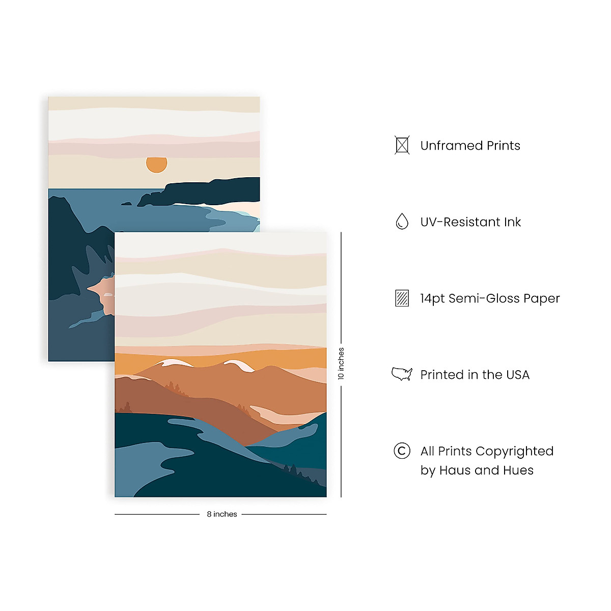 HAUS AND HUES Nature Wall Art Prints Landscape Mountain Decor Mid Century Art Wall Decor, Geometric Abstract Nature Wall Art, Mountain Art Wall Decor, Adventure Wall Décor