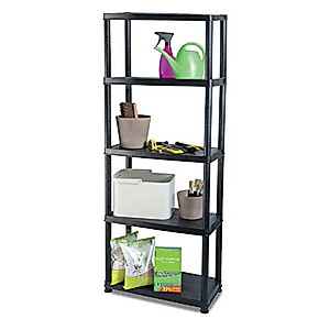 Ram Quality Products Platin 15 inch 5 Tier Plastic Storage Shelving Unit Organizer, Black