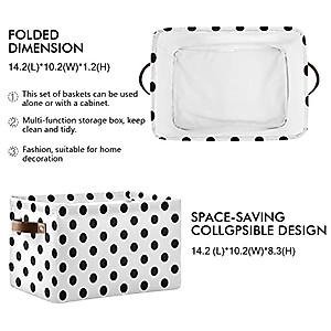 ALAZA Black Polka Dots on White Large Storage Basket with Handles Foldable Decorative 1 Pack Storage Bin Box for Organizing Living Room Shelves Office Closet Clothes