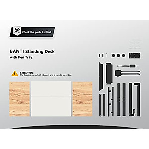 BANTI Height Adjustable Electric Standing Desk, 55 x 24 Inches Stand Up Desk with Pencil Holder, Sit Stand Desk with Light Rustic and White Top and White Frame, (B-SDE-55LW-S)