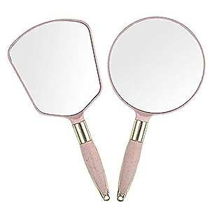 XPXKJ Handheld Mirror with Handle, for Vanity Makeup Home Salon Travel Use (Pink, Square)