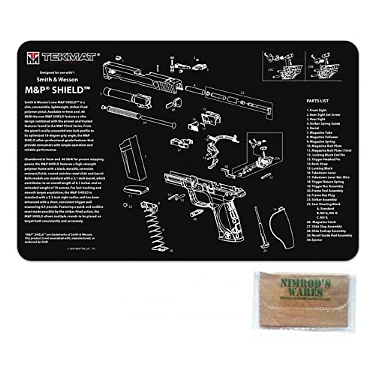 TekMat S&W M&P Shield Armorer Bench MAT 11"x17" 17-MP-Shield + Nimrod's Wares Microfiber Cloth