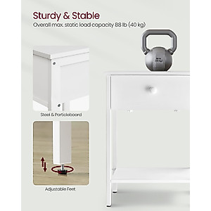VASAGLE Nightstand, End Table, Side Table with Drawer and Shelf, 15.7 x 15.7 x 21.7 Inches, Bedroom, Steel Frame, Easy Assembly, Modern, Matte White ULET055W14
