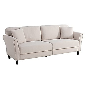 Shintenchi 87 inch Modern Sofa Couch for Livingroom, Mid-Century Loveseat Furniture with Hardwood Frame, Upholstered Couch, Rounded Arms, Deep Seat Sofa Bed for Bedroom, Beige