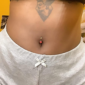 AFFY Round Shape Sparkling White Cubic Zirconia Body Piercing Belly Button Ring in 14K Yellow Gold Over Sterling Silver