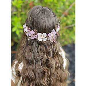 Campsis LED Flower Girl Headpiece Glowing Pearl Princess Light up Headband for Wedding Leaf Floral Crystals Frist Communion Hair Accessories Prom Birthday for Girls (Gold)