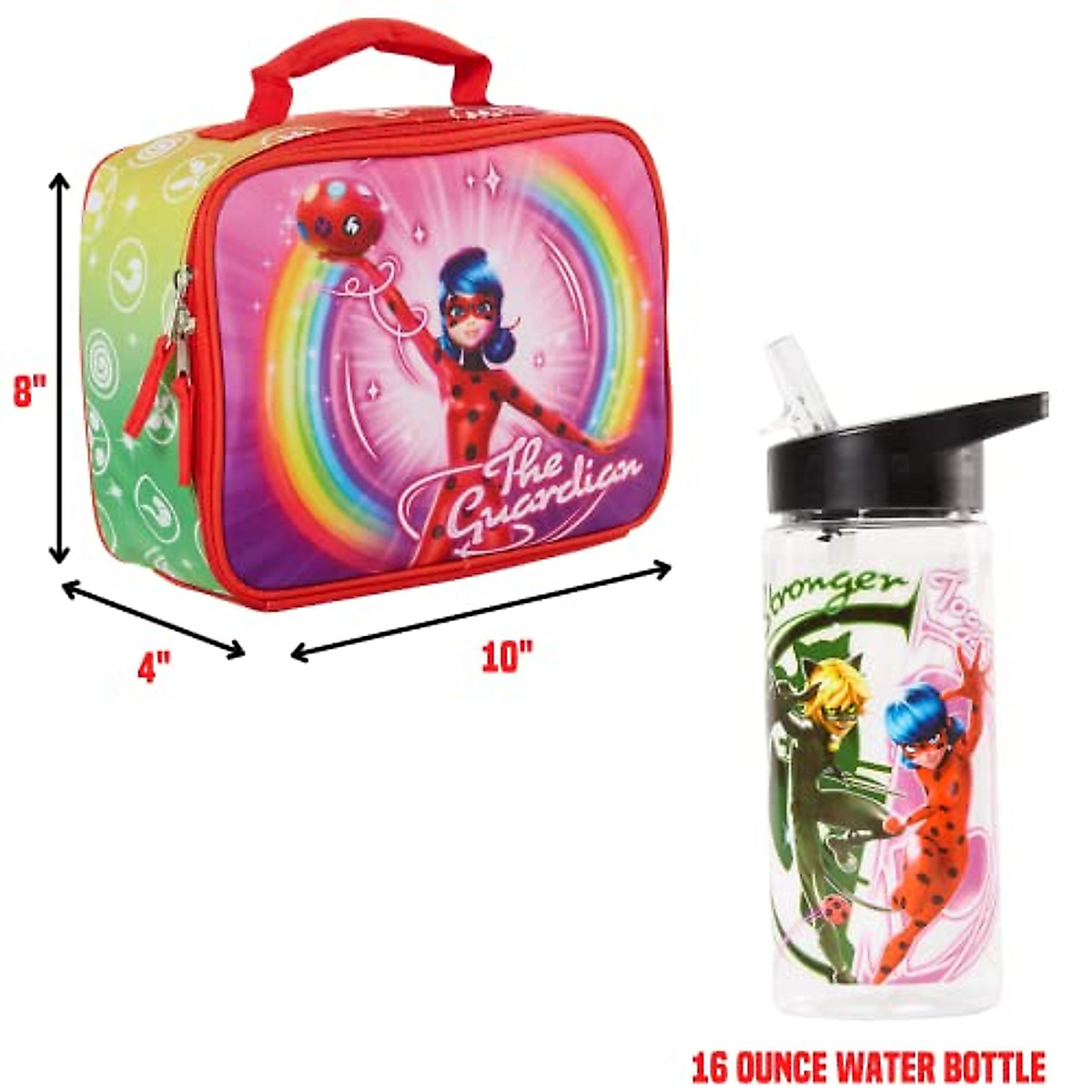 Miraculous Ladybug Lunch Box and Water Bottle Set, Soft Insulated Lunch Bag for Girls