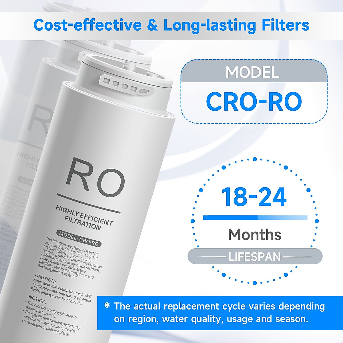 PUREPLUS CRO-RO Filter, Replacement for ER-T100-C Countertop Reverse Osmosis System, 2nd Stage, Reduces Heavy Metals such as Lead, Mercury, Cadmium, Arsenic, 1PACK