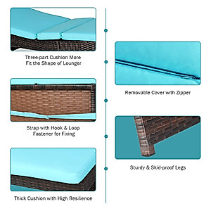 RELAX4LIFE Chaise Lounge Chair Recliner Patio Adjustable Folding Reclining Wicker Chair with 5 Backrest Positions, Removable Upholster for Pool, Garden Outdoor PE Rattan Reclining Chair(2, Turquoise)