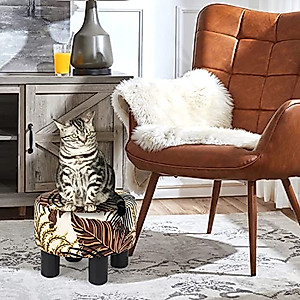 Joveco Small Round Ottoman Footstool, Velvet Fabric Footrest with Non-Skid Plastic Legs, Padded Footrest for Living Room (Yellow)